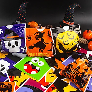 DIYASY 72 Pcs Halloween Drawstring Treat Bags for Kids, Small Plastic Candy Bags with Handle for Kids Trick or Treat Halloween Party Favors Supplies
