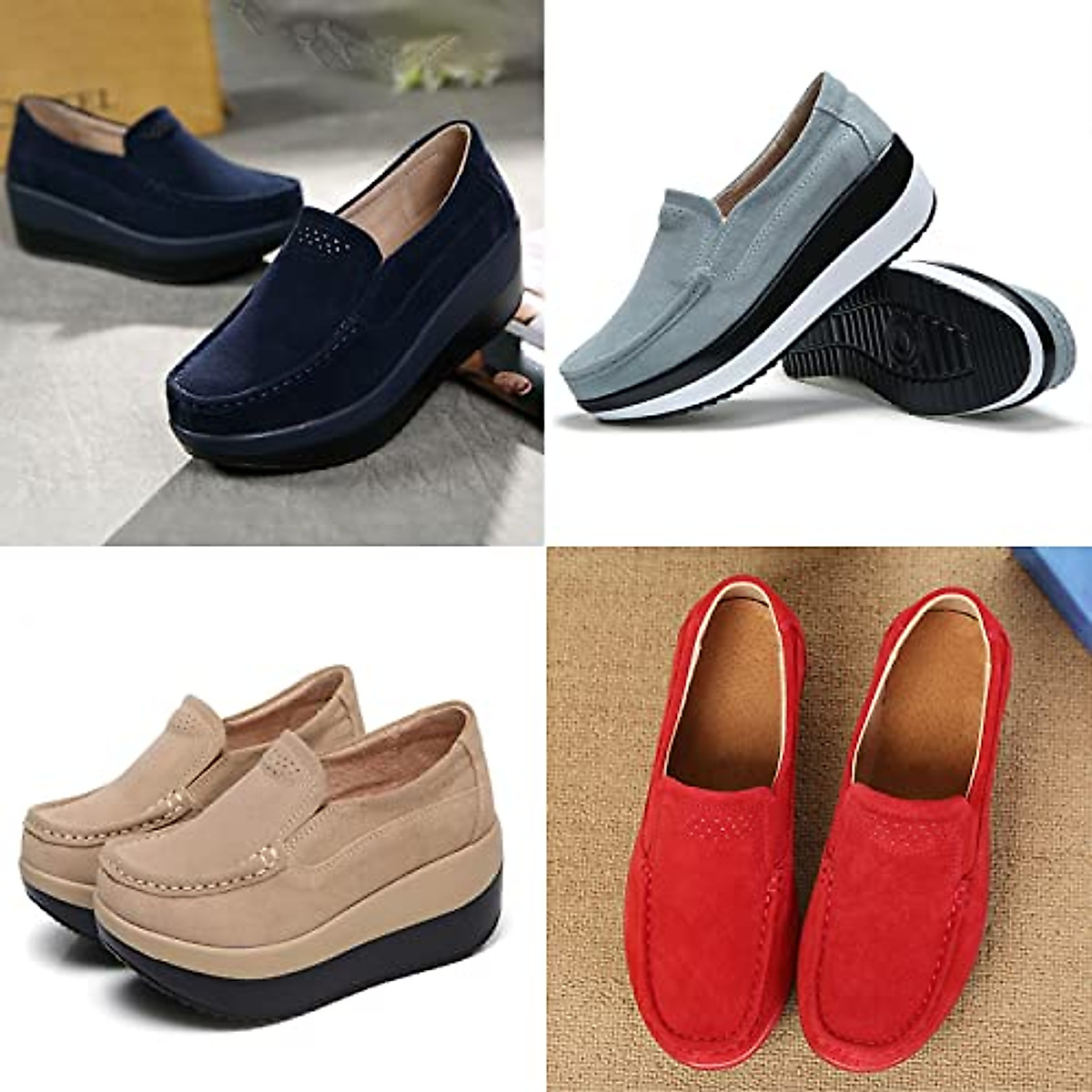 Women's Cutout Breathe Suede Wedge Sneakers,Lightweight Comfy Slip-on Orthotic Hidden Platform Anti-Skid Casual Walking Shoes (8,Red)