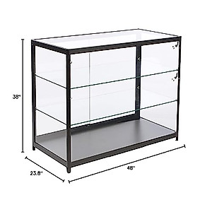 Displays2go 48 Inch Glass Display Case, LED Side Lights, Lockable Sliding Door - Black (IAPCT48LED)