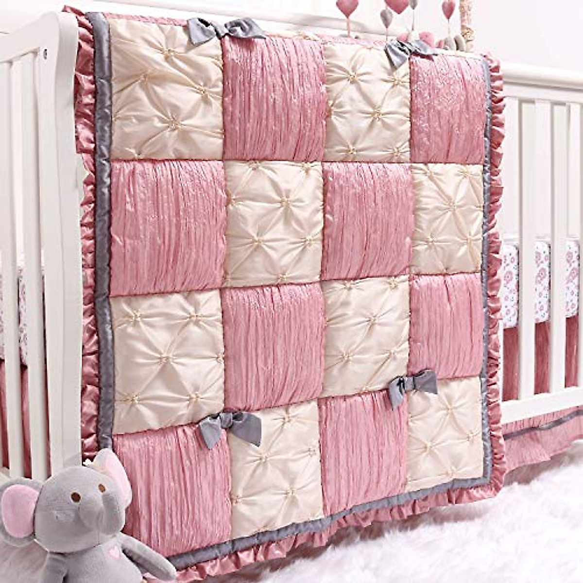 The Peanutshell Bella Crib Bedding Set for Baby Girls - 3 Piece Nursery Set - Crib Quilt, Fitted Crib Sheet, Dust Ruffle