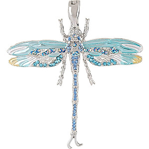 Wearable Art By Roman Rhinestone & Enamel Dragonfly Pendant One Size Aqua blue multi