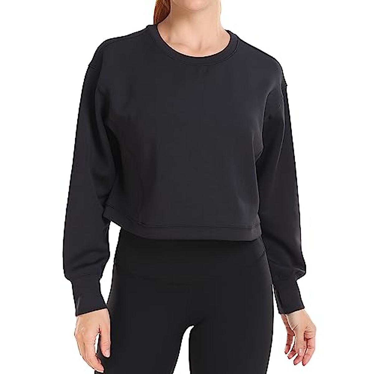 Colorfulkoala Women's Long Sleeve Athletic Sweatshirt Modal Pullover Cropped Tops(M, Black)