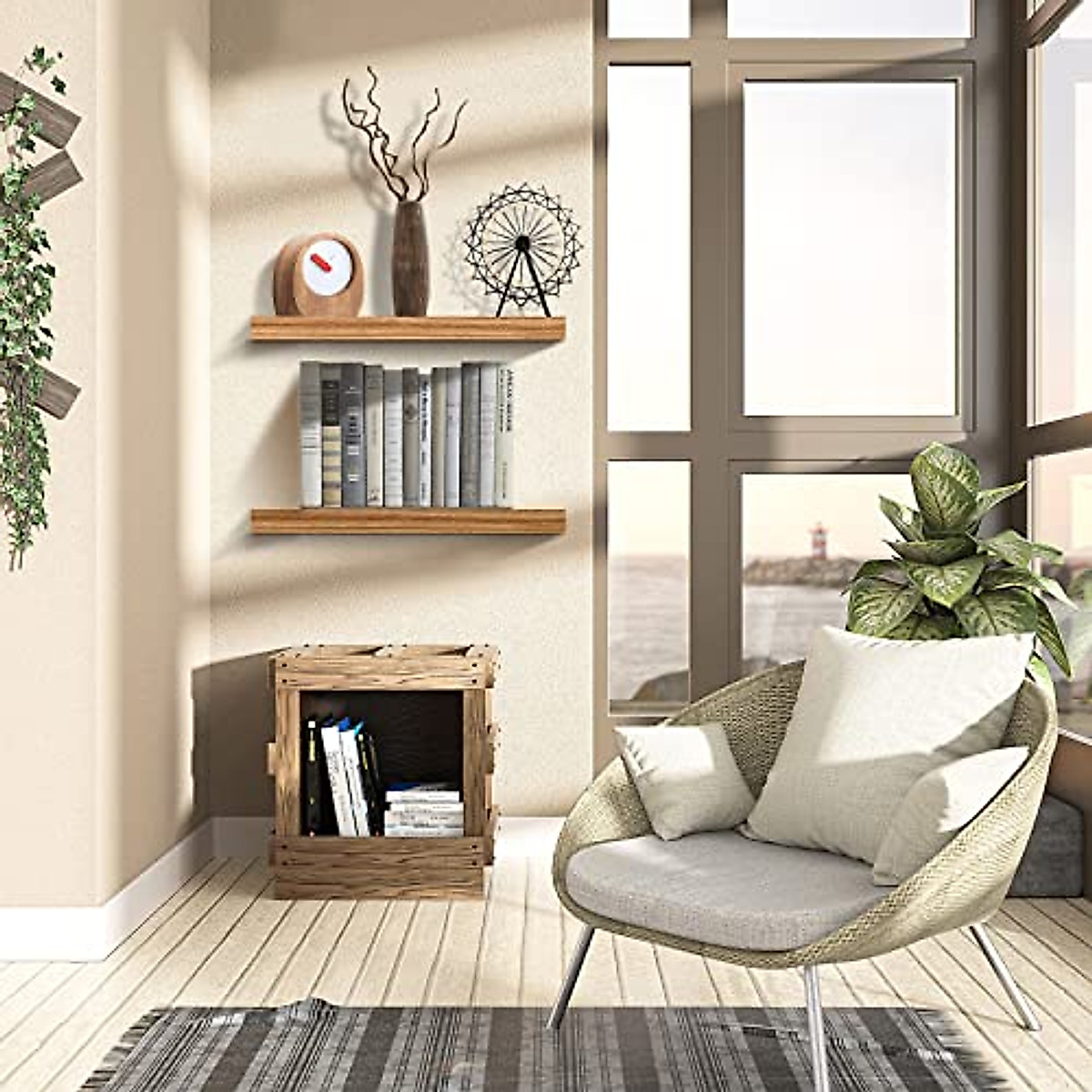 jmaisiu Floating Shelves, Set of 2 Wall Shelves with Invisible Brackets, 19.7Inch Natural Wooden Shelves for Wall Decor, Hanging Storage Shelves for Bedroom Kitchen Bathroom Living Room Decoration