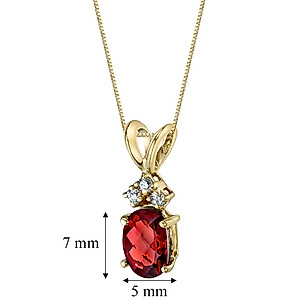 PEORA 14K Yellow Gold Garnet and Diamond Pendant for Women, Genuine Gemstone Birthstone, Oval Shape, 7x5mm, 1 Carat total