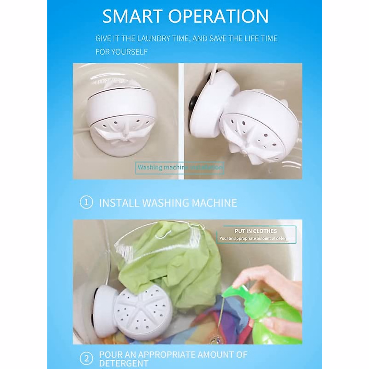 Beauty HAO Ultrasonic Washing Machine, Double Power Version, 2022 Upgraded Portable Twin Turbo Washer, Machine with USB and Speed Control for Travel Business Trip or College, White-24W