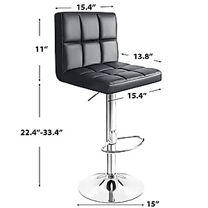 GUNJI Bar Stools Modern PU Leather Adjustable Barstools with Back Armless Hydraulic Kitchen Counter Height Swivel Bar Stool Set of 2 (Black)