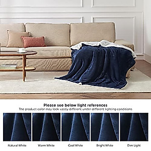 Bedsure Sherpa Fleece Throw Blanket Twin Size for Couch - Thick and Warm Blanket for Winter, Soft and Fuzzy Fall Throw Blanket for Bed, Navy, 60x80 Inches