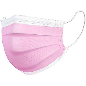 100PCS(2-Box) Cute Pink Disposable Earloop Face Masks for Adults,3-Ply Fabric (2-Layer Non-Woven,1-Layer Melt-Blown)w. Nose Clip,Anti-Dust,Water Proof,Single General Use (Other Color-Style Available).