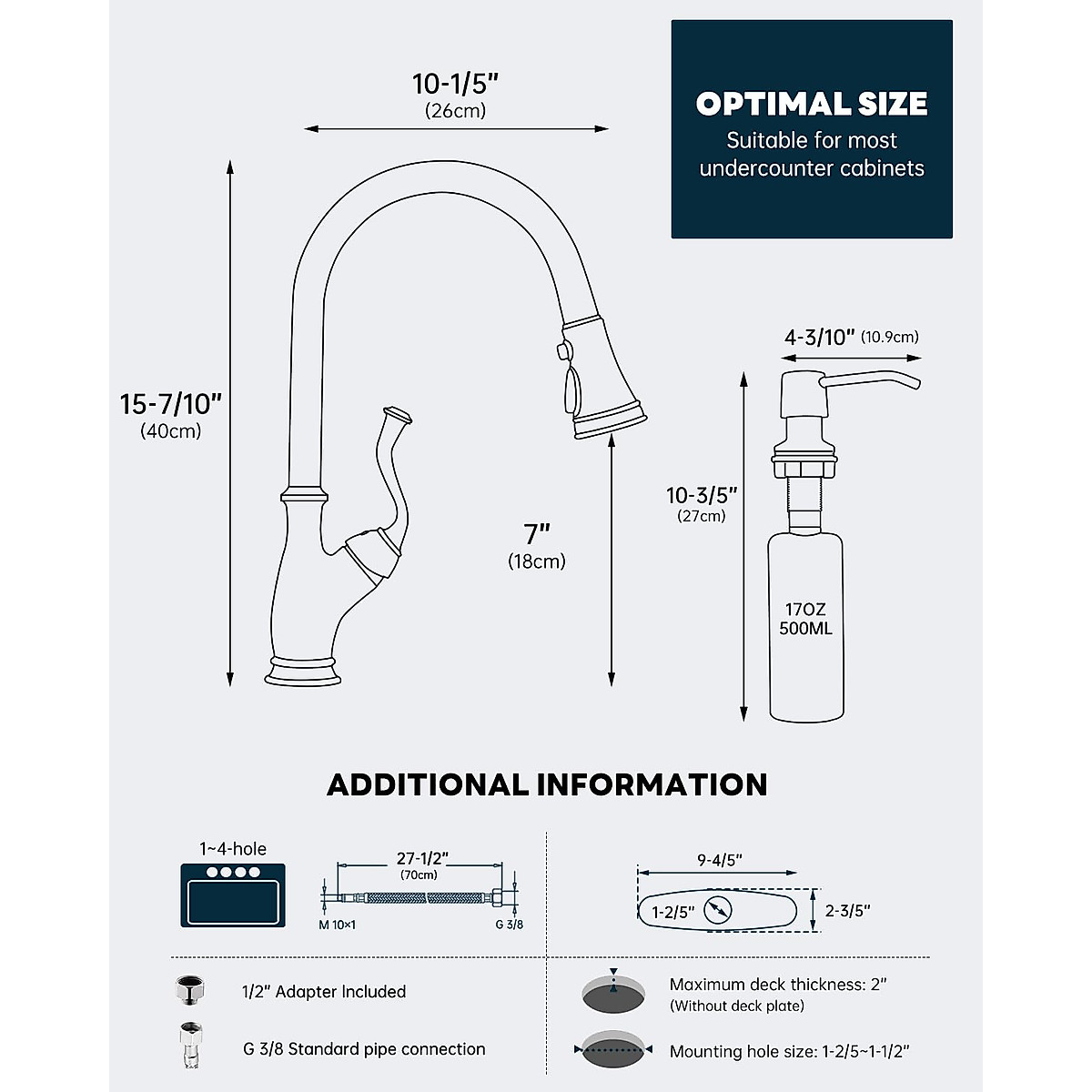 APPASO Oil Rubbed Bronze Kitchen Faucet with Soap Dispenser, Stainless Steel Kitchen Faucet with Pull Down Sprayer 3-Function High Arc Single Handle Bronze Kitchen Sink Faucet