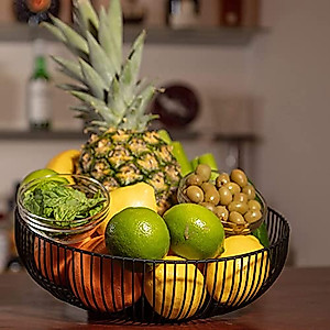 Black Metal Wire Fruit Basket Bowl For Kitchen,Living Room,Office - Large Decorative Centerpiece To Display Fruit, Vegetables, Bread, Candy, Household Items Or Use As A Gift Basket