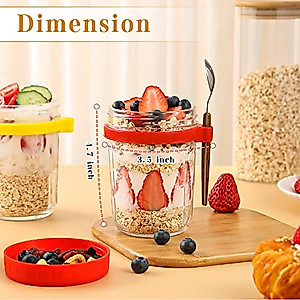 GKOKG 4pcs Overnight Oats Jars with Spoon and Lid (Red)