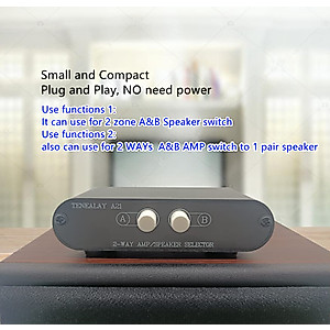 TENEALAY 2-Way Stereo Amplifier Speaker Selector, AB Speaker Switch 2 Zone Distribution, Amp Switcher Box, SPK Controller A21
