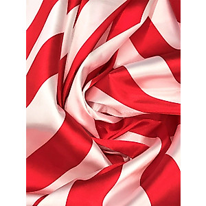 Sal Tex Fabrics, White/red 1 inch Stripe Soft/Silky Satin Polyester Fabric, Sells by The Yard.