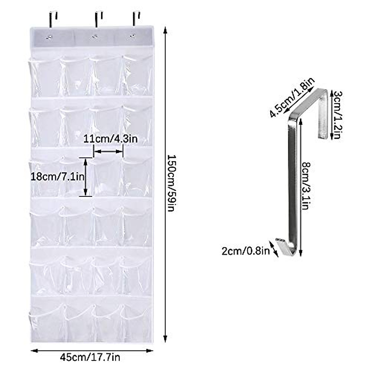 QUMENEY 24 Pockets Over the Door Shoe Organiser, Folding Hanging Organiser Shoe Racks with Hooks, Heavy-Duty Hanging Mesh Shoe Holder for Badroom, Bathroom, Wardrobe