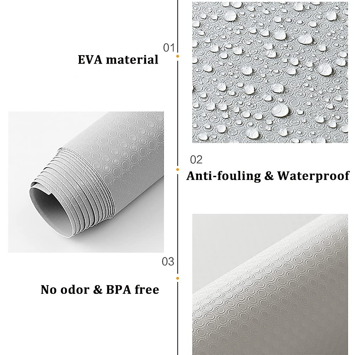 Waterproof Shelf Liner No Slip Drawer Liner for Bathroom, Non Adhesive Kitchen Cabinet Mats EVA Plastic Drawer Mats Roll for Closet, Shelves, Cupboard, Countertop, Fridge Liner - Gray 17.7"×78.7"