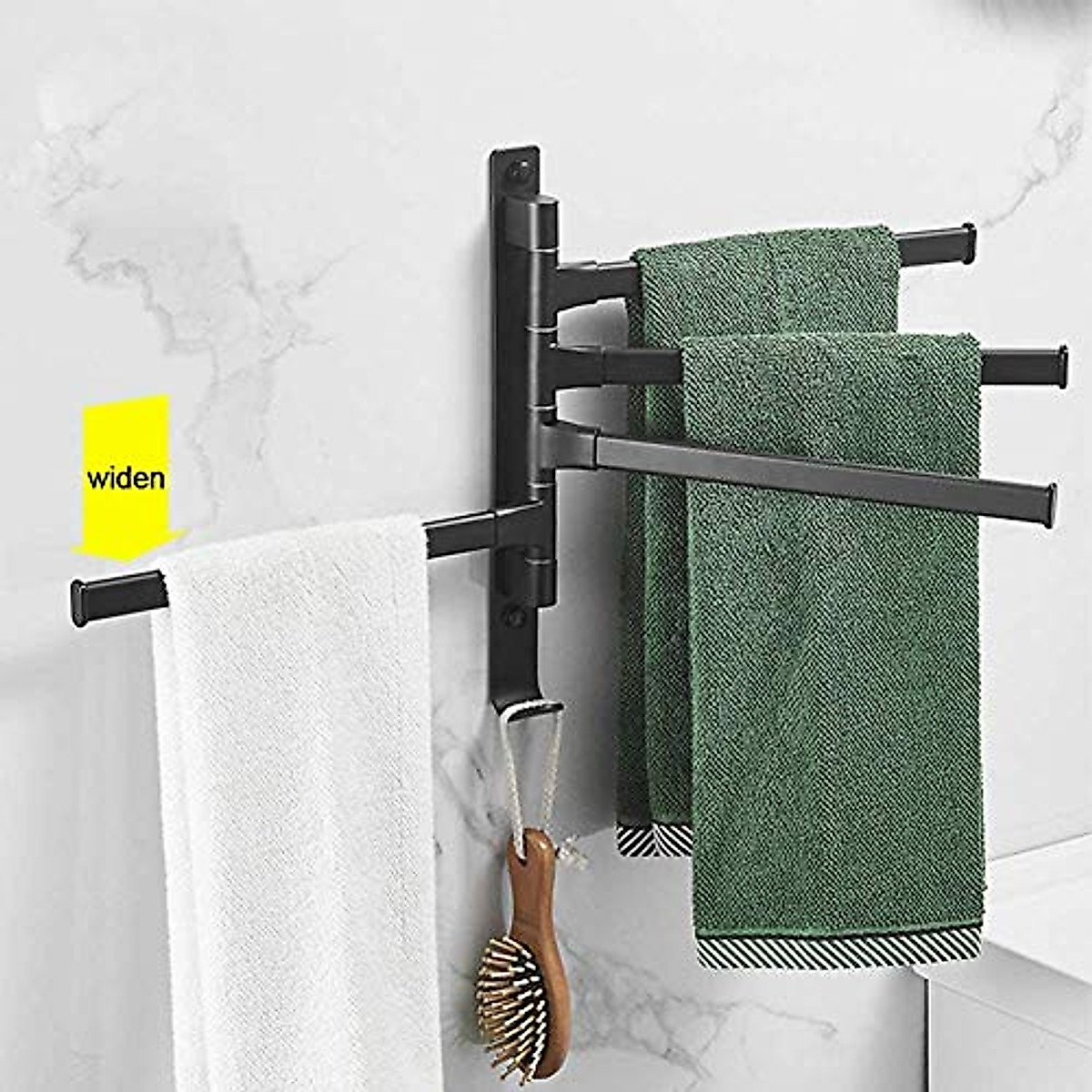 qiuqiu Wall Mounted Swing Towel Bar,Black Stainless Steel Bath Towel Rod Arm, Bathroom Kitchen Swivel Towel Rack Hanger Holder Organizer, Folding Space Savers Towel Rail-4 Bar