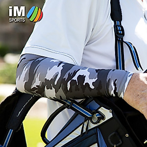iM Sports LONG DRIVER Golf Sun Sleeves + Blocks 98% UV + Compression + Made in USA - White - Medium/Large - Pair