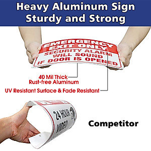 Emergency Exit Only - Security Alarm Will Sound If Door Is Opened Sign, 2 Pack, 10 x 7 inch .40 Rust Free Aluminum, UV Protected, Weather Resistant, Waterproof, Durable Ink, Easy to install