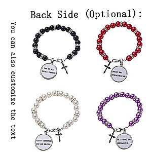 Custom Christian Charm Bracelets for Women Faith-Personalized Bracelets for Women with Picture-Engraved Cross Bracelet for Women Beaded Grandma Mother Daughter Easter Adjustable (White)