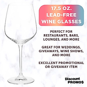 DISCOUNT PROMOS Crystal Wine Glasses 17.5 oz. Set of 12, Bulk Pack - Restaurant Glassware, Perfect for Red Wine or White Wine - Clear