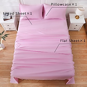 Overket Twin Sheet Set Ultra Soft Twin Bed Sheets 1800 Series Luxury Cooling Sheets-100% Microfiber-Breathable-Wrinkle Free - Twin Size Pink-3PC