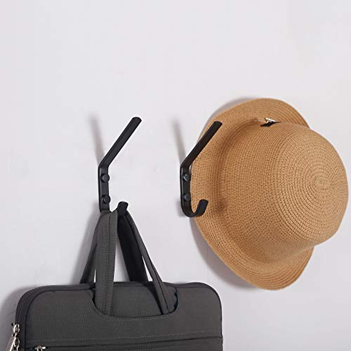 WEBI Coat Hook Wall Mounted - Heavy Duty Metal Dual Wall Hook Rack – Double Prong Robe Hooks for Bathroom Kitchen Office Entryway Closet,Single Hook,Black,5 Packs