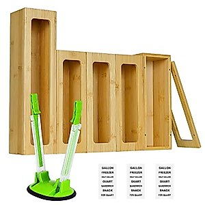 GIAKAN Ziplock Bag Storage Organizer for Drawer, 5 Pack Bamboo Food Baggy Storage Organizer Individual & Baggy Rack Holder for Gallon, Quart, Sandwich, Snack Bags