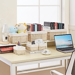 Vagusicc Wicker Storage Basket, 6 Pack Baskets for Organizing, Wicker Baskets with Handle, Rectangular Wicker Baskets for Storage Shelves, Cube Storage Bins for Closet/Clothes/Dresser, Beige