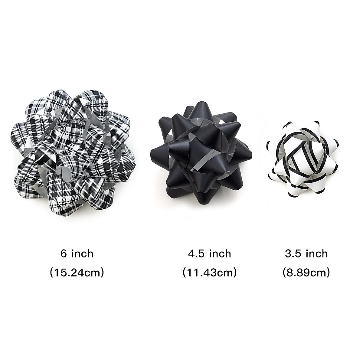 RUSPEPA Paper Christmas Gift Bow Assortment - Black and White Design for Christmas, Holiday, Birthday, Wedding, Baby Shower - Total 14 Bows, 3 Size
