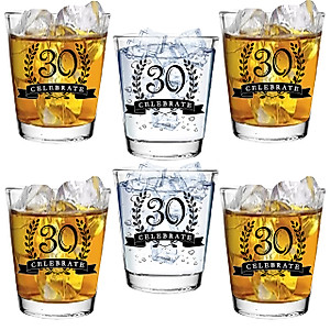 Bisyata 30th Birthday Shot Glass Gift Set for Him or Her - 30 Birthday Party Decorations for Women or Men - 2oz Shot Glasses - Set of 6 - With Gift Box
