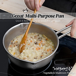 WAGENSTEIGER Stainless Steel Baby Wok 200mm / 7.87inches, 3-Ply Base with Aluminum Core, All Cooktops, Multipurpose Saucepan, Ramen Pot, On-the-go Cooking Pot for Outdoor or Camping