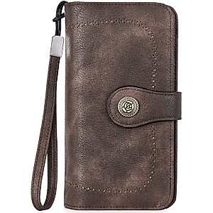 BOSTANTEN Womens Wallet Leather Large Capacity Wristlet Clutch Purse Credit Card Holder Coffee