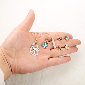 Thunaraz 90Pairs Assorted Multiple Small Stud Earrings Sets for Women Multipack Simple Cute Bar Star Moon Triangle Geometric Arrow Flower Bow CZ Ball Faux Pearl Earrings Set