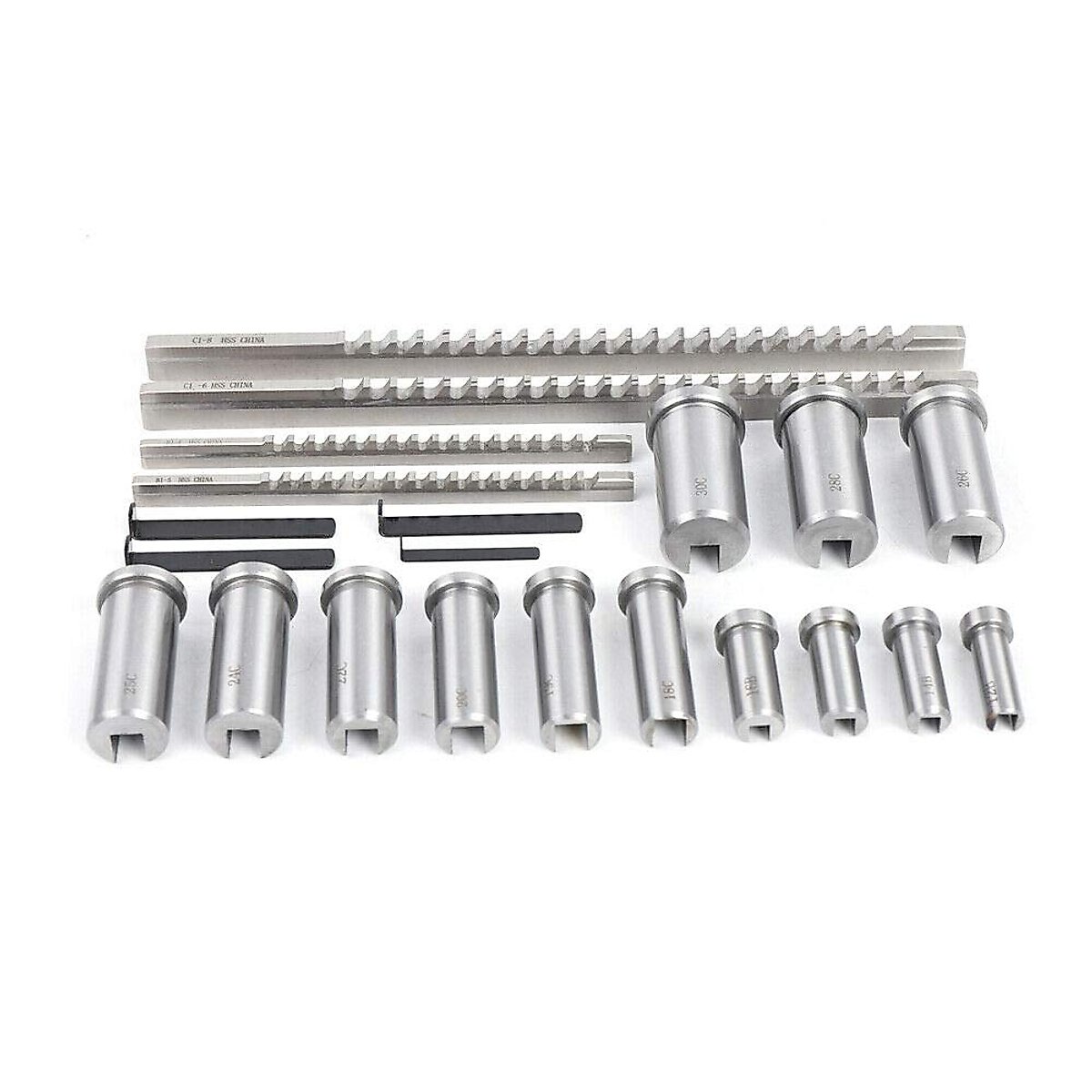 TFCFL 22pcs Keyway Broach Kit Metric Size Metalworking Tool Lathe Collared Bushing Shim Set Metric Size Metalworking Tool Set 12-30 HSS for CNC Router