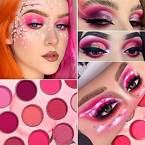 Afflano Pink Eyeshadow Palette Makeup, Pigmented Blendable Pink Eye Shadow Pallet Matte Shimmer, Bright Red Violet Small Cute Peach Eye Palette 12 Color, for Girl Women Mother's Gift