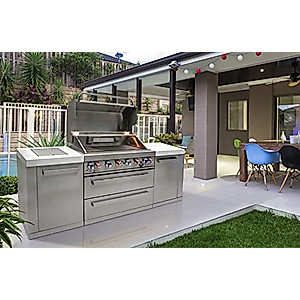Mont Alpi MAi805 44-inch 6-Burner 115000 BTU Stainless Steel Gas Outdoor Kitchen Bar Barbecue Modular Island Grill w/ Infrared Side & Rear Burners + Granite Countertops + Storage Cabinets & Drawers