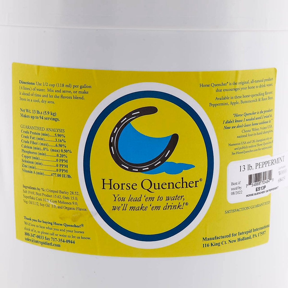 Horse Quenchers Peppermint Flavored Horse Hydration Supplement, Thirst Quencher for Horses, 13 lbs Pail, All-Natural Grains for Equestrians and Horse Owners, Aids in Preventing Health Issues