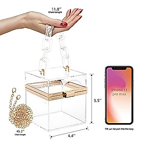 WJCD Cute Clear Acrylic Plastic Neon Hard Frame Party Clutch Purse with Gold Chain Strap (Transparent)
