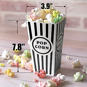 Novelty Place 12 Pcs Classic Popcorn Boxes, 46 oz Black and White Striped Cardboard Paper Popcorn Container for Movie Night Party - 7.8" Tall x 3.9" Square