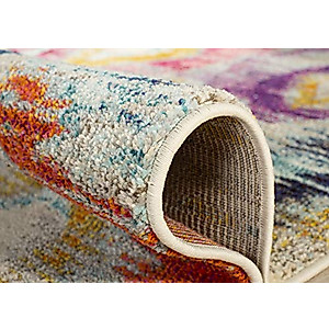 SAFAVIEH Monaco Collection 5'1" x 7'7" Multi MNC242F Ogee Trellis Watercolor Distressed Non-Shedding Living Room Bedroom Area Rug