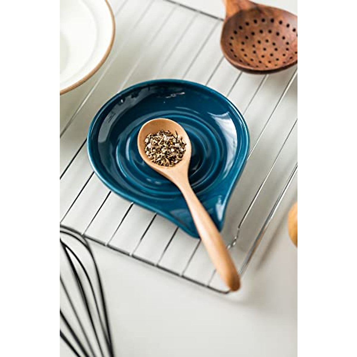 Spoon Rest for Stove Top Cooking Spoon Holder for Kitchen Countertop Large Holder for Spatula, Spoons or Tongs, Framhouse Decor, Housewarming Gifts, Blue