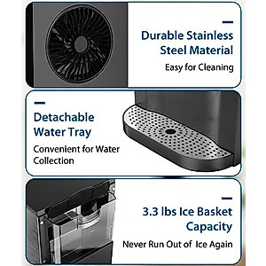 Joy Pebble Nugget Ice Maker Dispenser, Self Dispensing Pellet Ice Maker, 44lbs/24H, 15mins Quick Ice Make, 3.3lbs Ice Storage, Ice Full Indicator, Self-Cleaning, Home, Kitchen, Bar, Party