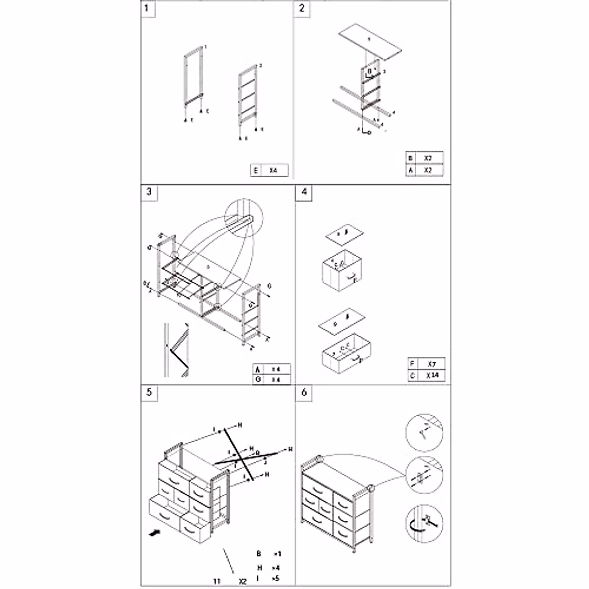 AZL1 Life Concept Storage Dresser Furniture Unit - Large Standing Organizer Chest for Bedroom, Office, Living Room, and Closet - 7 Drawers Removable Fabric Bins - Dark Grey