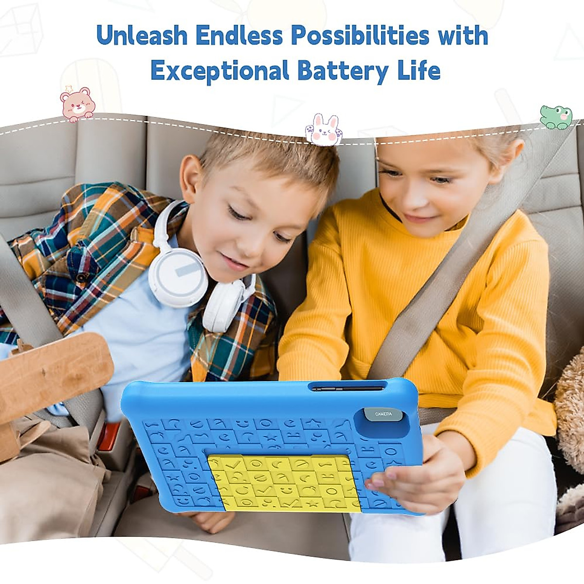 ApoloSign Kids Tablet 7 inch, 2+32GB Storage, Android 13 Tablet for Kids, Parental Control, Pre-Installed Educational Apps & YouTube Kids, 3000mAh Battery, Dual Cameras, EVA Protective Case, Blue