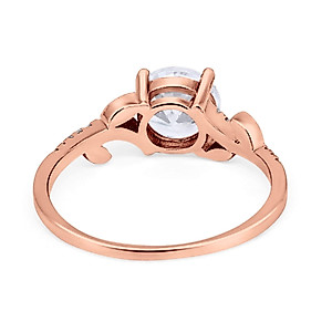 Blue Apple Co. Rose Tone, Simulated Cubic Zirconia Size-6 Leaf Style Art Deco Wedding Engagement Bridal Ring Round CZ 925 Sterling Silver