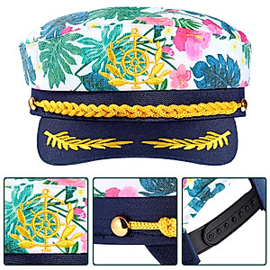 Admiral Captain Hats Pink Flower Sailor Costume Cap Adjustable Hat Marine Cap Hat for Women Men