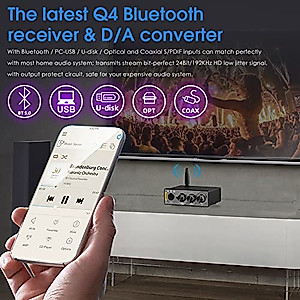 Nobsound Q4 USB Audio Gaming DAC Converter Mini Bluetooth Headphone Amp Amplifier for PC/PS5/Computer with Optical Input 24-Bit 192 KHz & Treble Bass Control & Remote