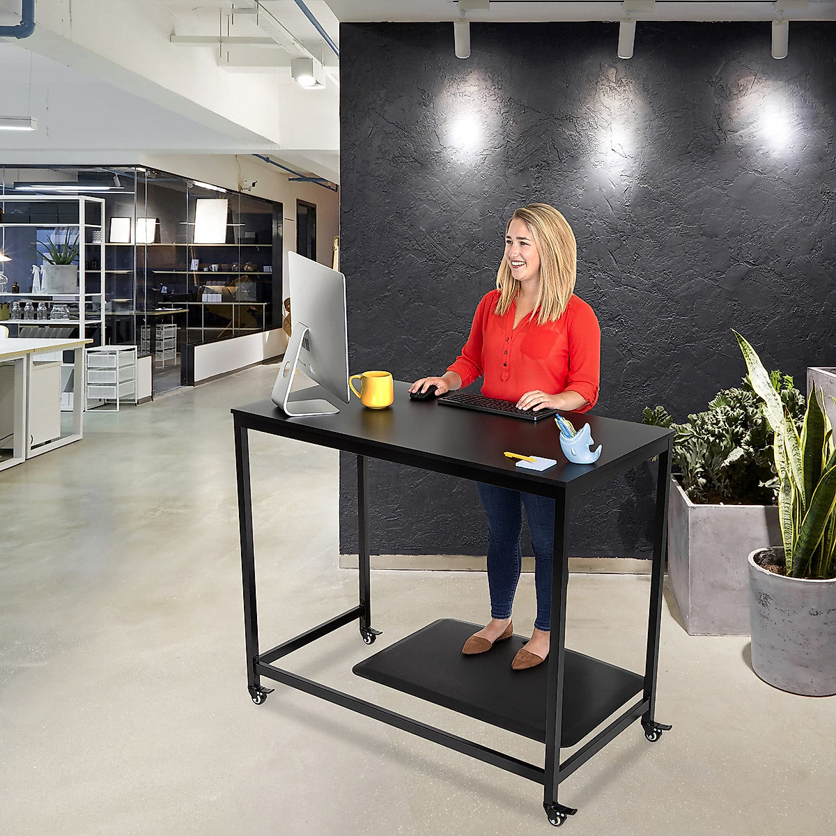 Stand Steady Joy Mobile Workstation | Standing Height Table on Wheels for Home, Office & School | Portable Standing Desk with Locking Wheels | Mobile Training Table & Collaboration Desk(Black/47x24in)