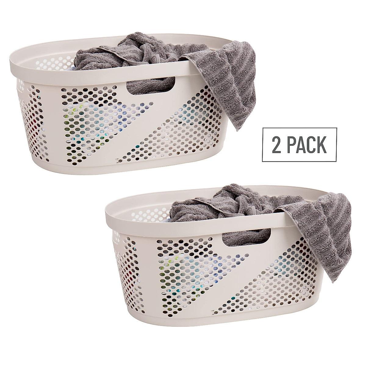 Mind Reader 40L Laundry Basket, Clothes Hamper, Ventilated, Plastic, 23"L x 14.5"W x 10.5"H, Set of 2, Ivory