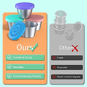 4 Pack Salad Dressing Container To Go, 2.4 Oz/70ml Small Containers with Lids,Fits in Bento Lunch Box, Leakproof Dipping Sauce Containers, Stainless Steel Condiment Cup of Premium Silicone, No BPA